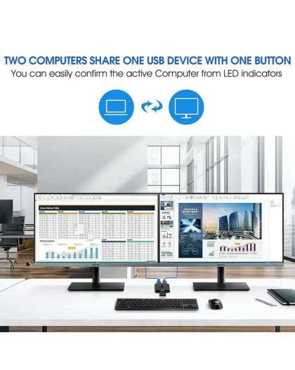 Verilux Bi Directional USB Switcher 2 Port USB Sharing Switcher Box Hub For 2 Computers Share