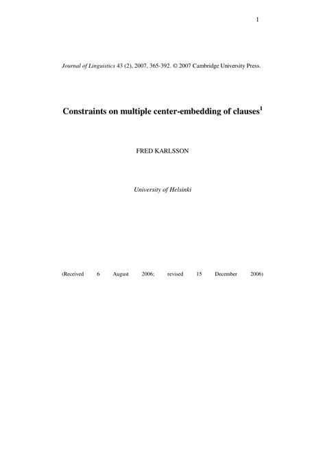 pdf constraints on multiple center embedding of clauses