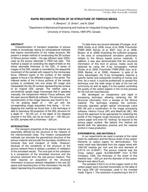 Pdf Rapid Reconstruction Of 3d Structure Of Fibrous Media
