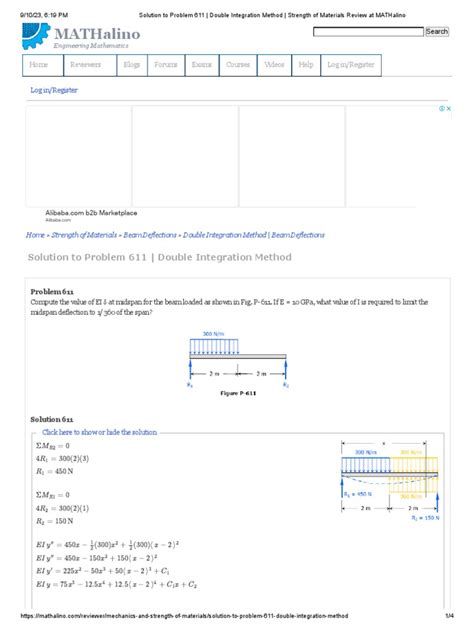Solution To Problem 611 Double Integration Method Strength Of
