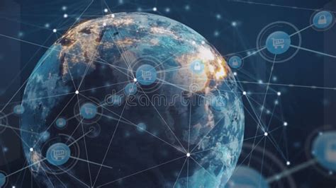 Animation Of Connected Icons And Illuminated Connected Dots With