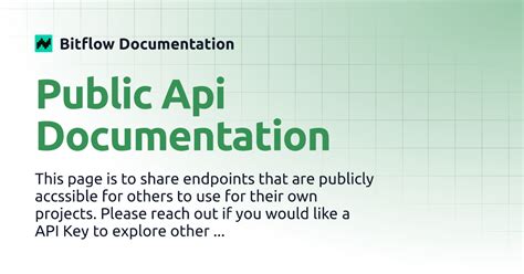 Public Api Documentation Bitflow Documentation