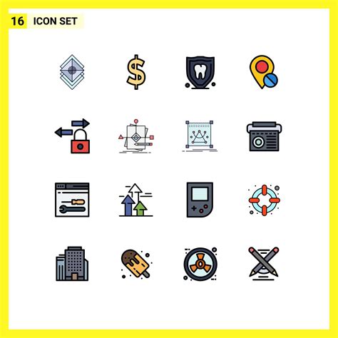 Pack Of 16 Modern Flat Color Filled Lines Signs And Symbols For Web Print Media Such As Data Pin
