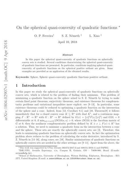 pdf on the spherical quasi convexity of quadratic functions
