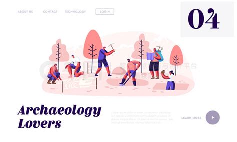 web电商海报 banner 考古学家古生物学科学家致力于发掘文物和研究恐龙化石骨骼网站着陆页网页卡通平面矢量插图横幅 模板免费
