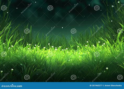 Magical Night Scene With Glowing Grass And Fireflies Stock Illustration Illustration Of Dusk