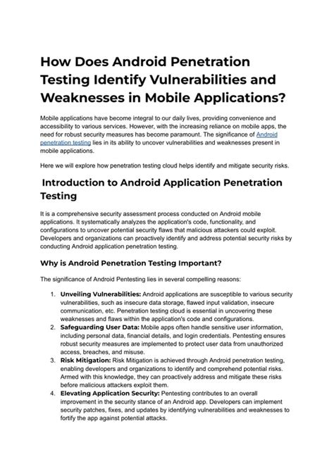 ppt how does android penetration testing identify vulnerabilities and