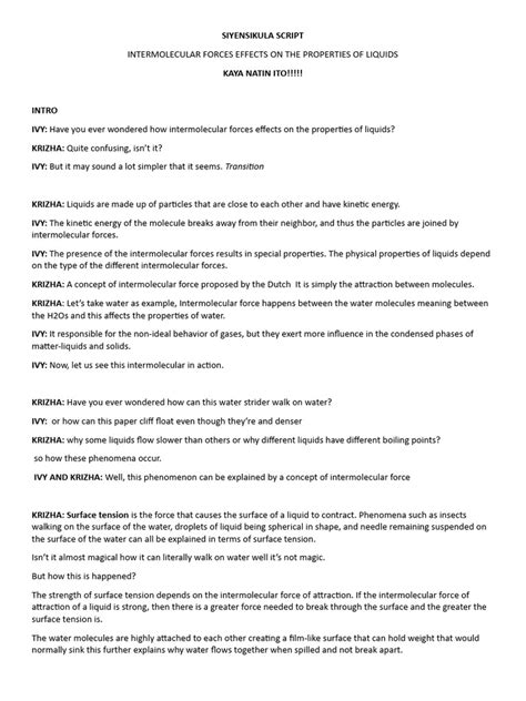 Siyensikula Script Pdf Liquids Intermolecular Force