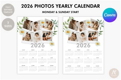 Editable Photo 2026 Yearly Wall Calendar Graphic By An Graphics