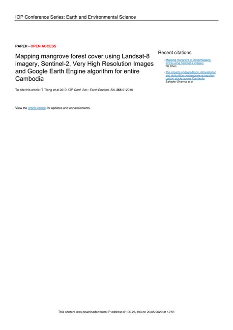 Pdf Mapping Mangrove Forest Cover Using Landsat 8 Imagery Sentinel 2
