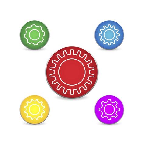 라운드 버튼 기어 아이콘 세트 프리미엄 벡터