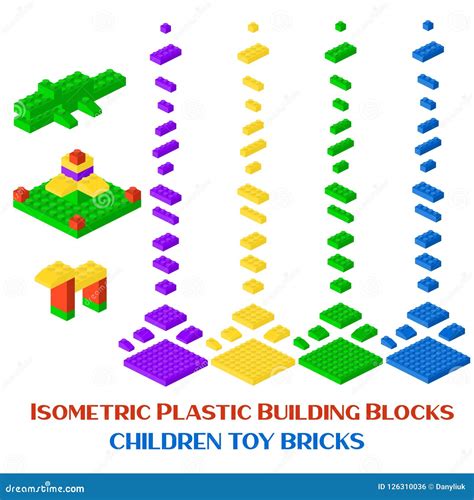 Isometric Constructor Blocks 3d Preschool Build Cubic Vector Illustration Stock Vector