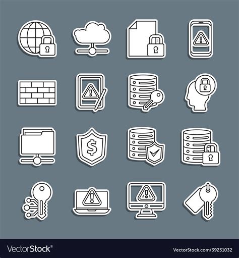 Set Line Marked Key Server Security With Lock Vector Image