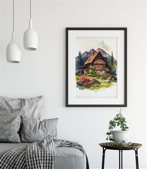 Bavarian House Digital Watercolor Printable Wall Art Ai Art Alps