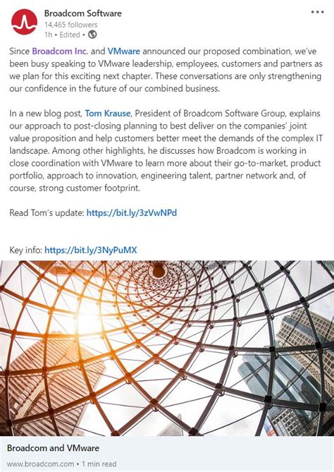 Broadcom Software Linkedin Post