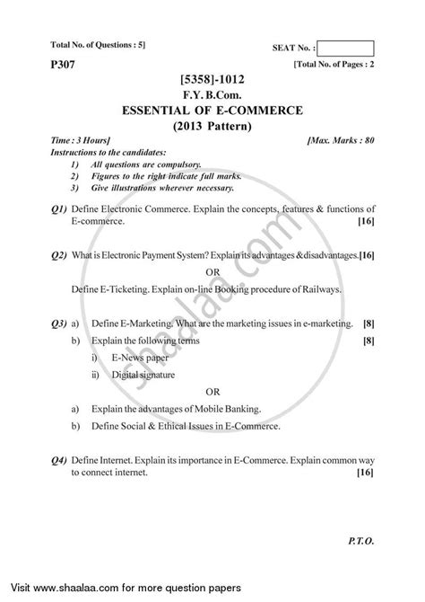 Essentials Of E Commerce 2017 2018 Bachelor Of Commerce Bcom 1st Year Fybcom Question Paper
