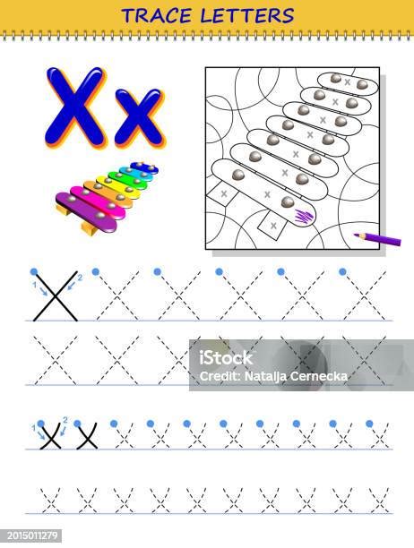 학습 알파벳에 대한 추적 문자 X 아이들을 위한 인쇄 가능한 워크시트 색칠하기 책에 대한 교육 페이지 Abc를 쓰고 추적하기 위한 어린이 기술 개발 학교 교과서에 대 한