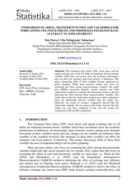 Pdf Comparison Of Arima Transfer Function And Var Models For