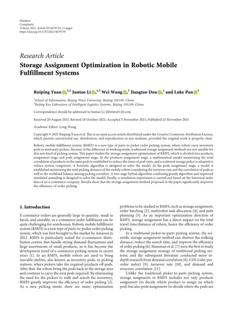 Pdf Storage Assignment Optimization In Robotic Mobile Fulfillment Systems