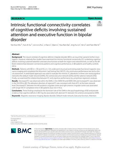 Pdf Intrinsic Functional Connectivity Correlates Of Cognitive Deficits Involving Sustained