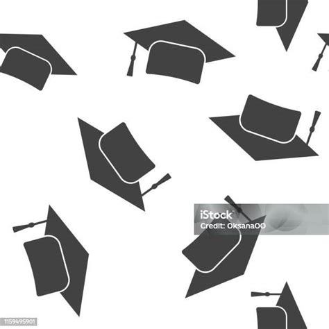 졸업 캡 벡터 아이콘입니다 흰색 배경에 고등학교 기호 원활한 패턴입니다 개념에 대한 스톡 벡터 아트 및 기타 이미지 개념