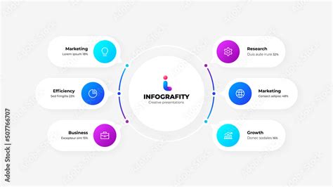 Flow Chart Infographic Business Template Central Circle With Six Circles Around It Vector Info