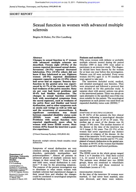 PDF Sexual Function In Women With Advanced Multiple Sclerosis