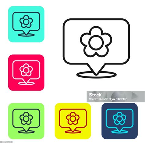 흰색 배경에 격리 된 꽃 아이콘이있는 검은 색 선 위치 색상 정사각형 버튼으로 아이콘을 설정합니다 벡터 일러스트레이션 0명에 대한 스톡 벡터 아트 및 기타 이미지 Istock