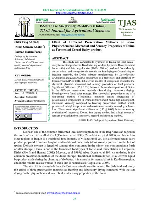 Pdf Effect Of Different Preservation Methods On Some Physiochemical Microbial And Sensory