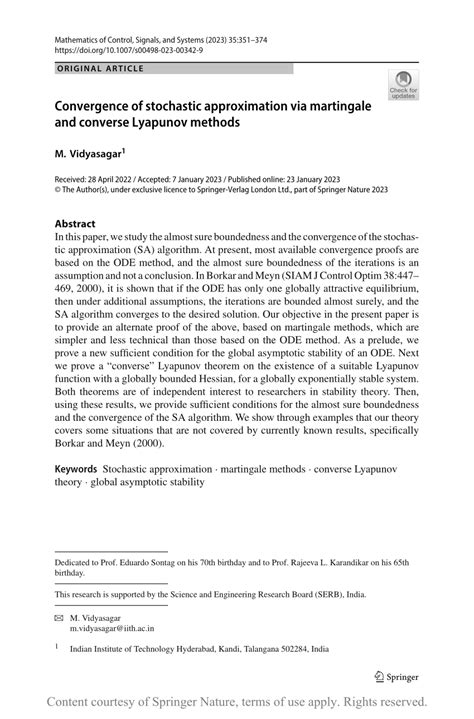 Convergence Of Stochastic Approximation Via Martingale And Converse Lyapunov Methods