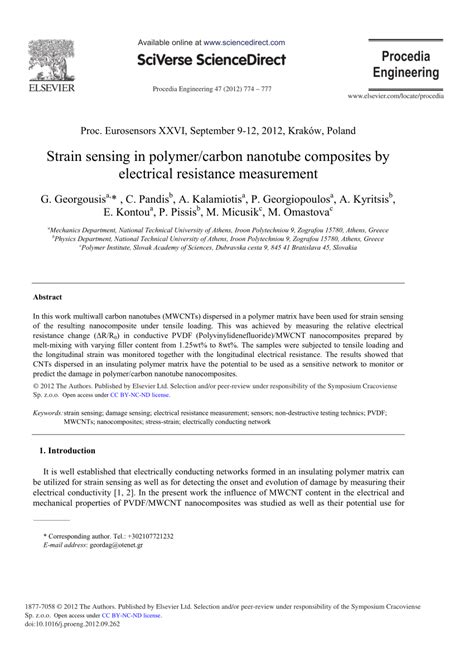 Pdf Strain Sensing In Polymer Carbon Nanotube Composites By Electrical Resistance Measurement