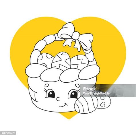 아이들을위한 색칠 공부책 쾌활한 캐릭터 벡터 그림입니다 귀여운 만화 스타일 어린이를위한 판타지 페이지 블랙 윤곽 실루엣 부활절 테마 고리 세공에 대한 스톡 벡터 아트 및