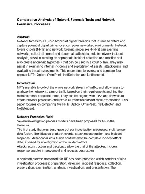 Comparative Analysis Of Network Forensic Tools And Network Forensics Processes Chris Dabre Pdf