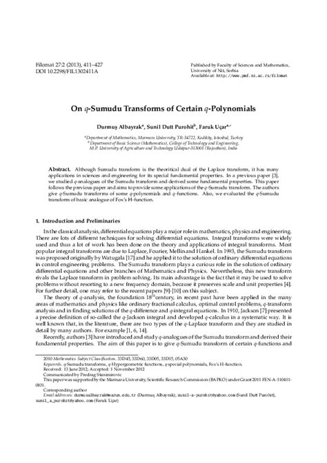 Pdf On Q Sumudu Transforms Of Certain Q Polynomials