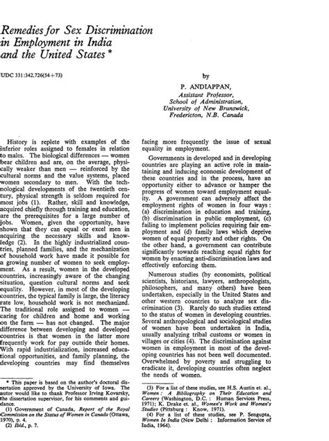 Remedies For Sex Discrimination In Employment In India And The United