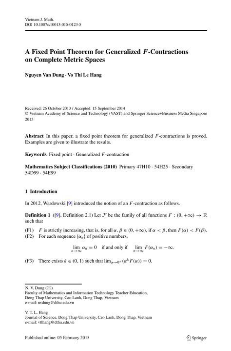 Pdf A Fixed Point Theorem For Generalized F Contractions On Complete