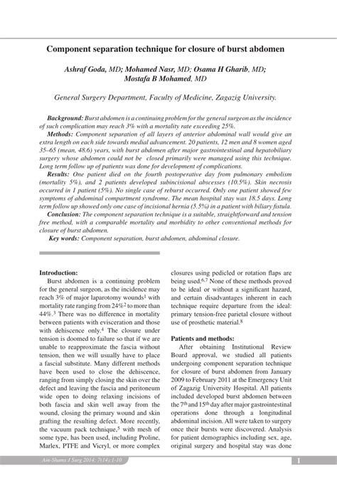 Pdf Component Separation Technique For Closure Of Burst Abdomen