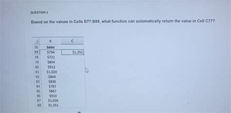 Solved Question 3 Based On The Values In Cells B77888 What