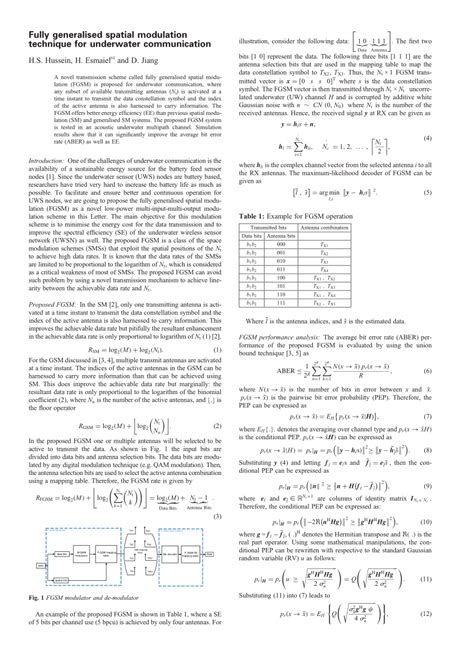 Pdf Fully Generalized Spatial Modulation Technique For Underwater Communication