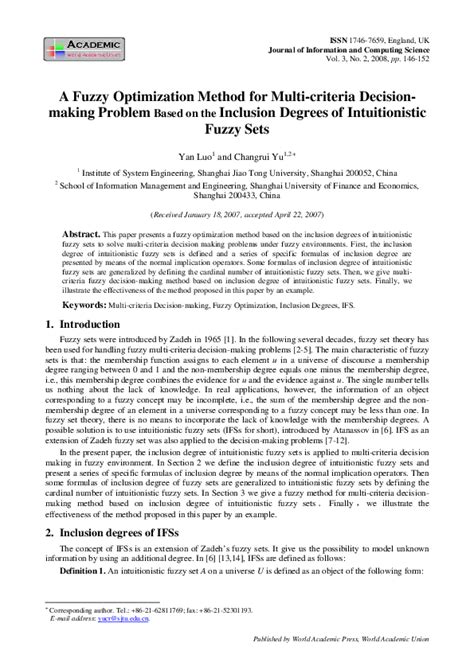 pdf a fuzzy optimization method for multicriteria decision making an application to reservoir
