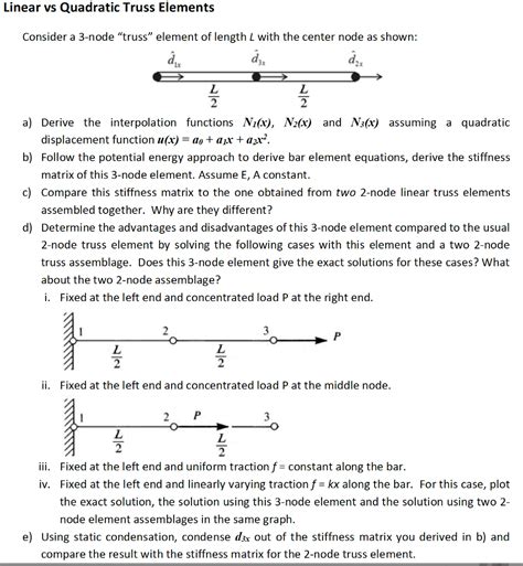 Solved Linear Vs Quadratic Truss Elements Consider A 3 Node