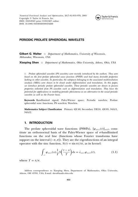 Pdf Construction Of Periodic Prolate Spheroidal Wavelets Using