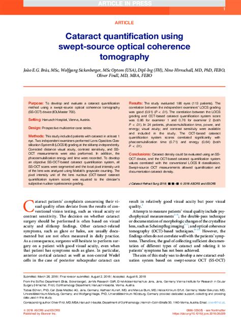 Pdf Cataract Quantification Using Swept Source Optical Coherence