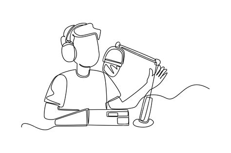 Premium Vector Single One Line Drawing Radio Host Speaks Into The Microphone On The Air
