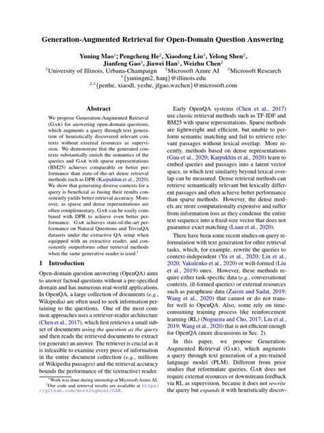 Generation Augmented Retrieval For Open Domain Question Answering Pdf