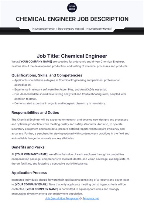 Free Chemical Engineer Job Description Layout Template To Edit Online