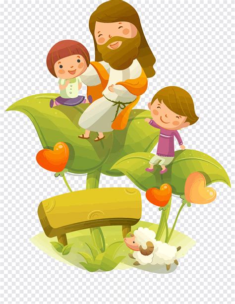 무료 다운로드 예수는 나뭇잎 일러스트 책 아이 예수 예수에 앉아 아이들과 놀고 기독교 어린이 Png Pngegg