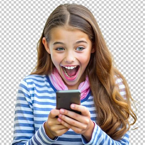 Premium Psd A Girl Holding A Phone And Smiling
