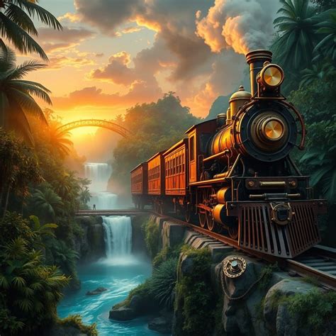 Steampunk Train Chugs Through A Lush Jungle Landsc Ai Art