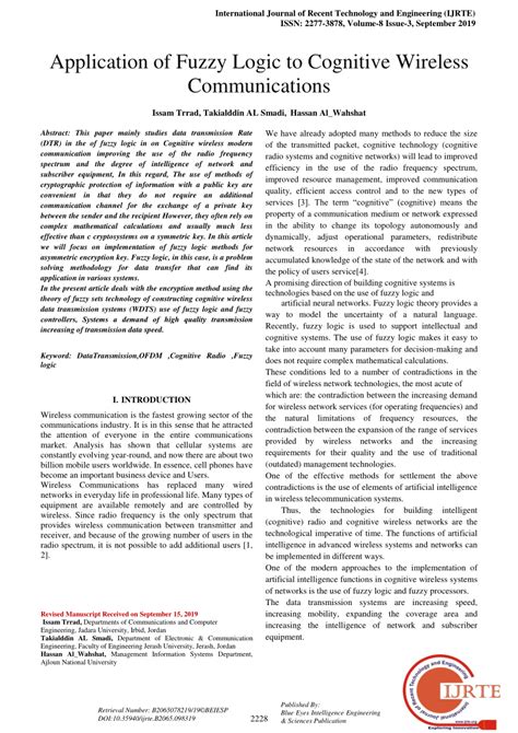 Pdf Application Of Fuzzy Logic To Cognitive Wireless Communications